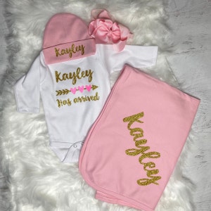 Personalized Newborn Baby Girl Outfit Set, Baby Girl Has Arrived ...