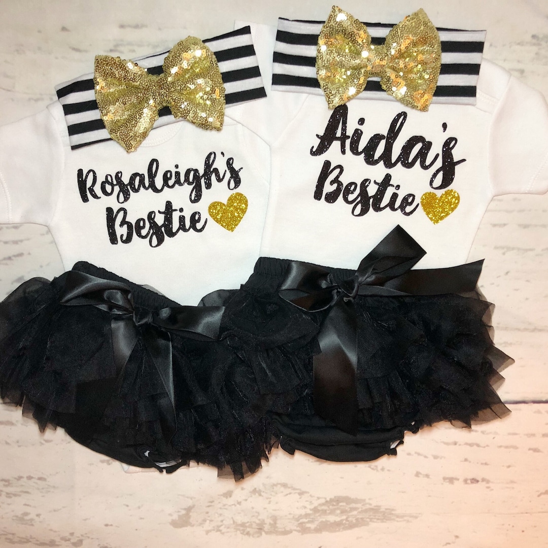 Twin Baby Girl Besties Personalized Names Hearts, Matching Baby Besties ...