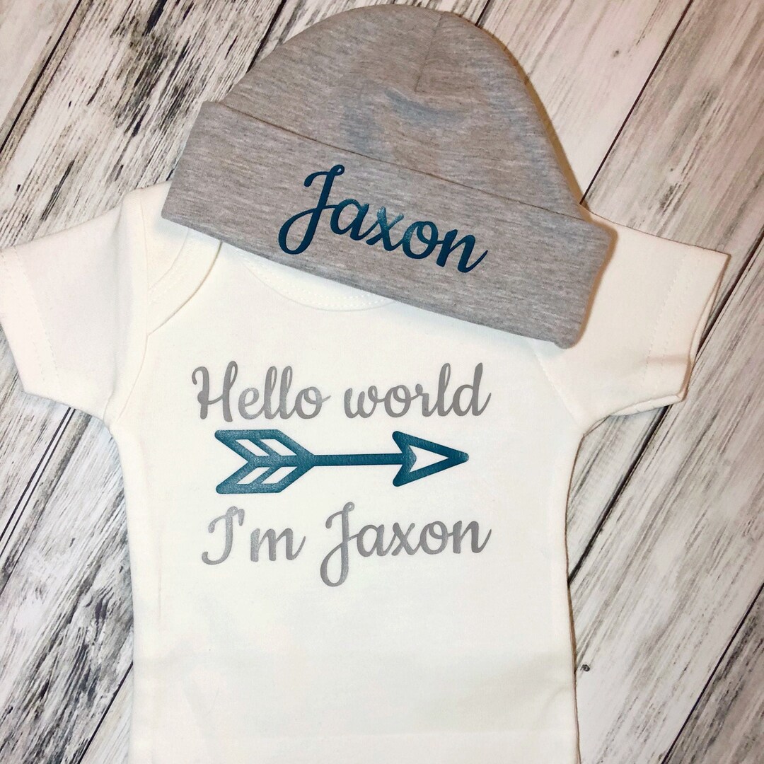 Baby Boy Hello World Outfit Personalized Gift, Monogrammed Coming Home ...