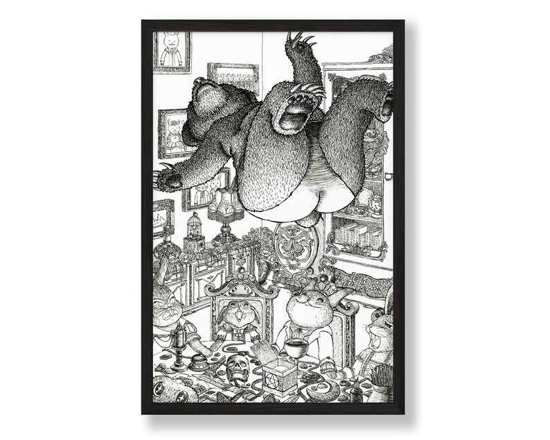 Seance Art Print, Aesthetic Wall Decor, Pop Surrealism, Ink Pen Drawing ...