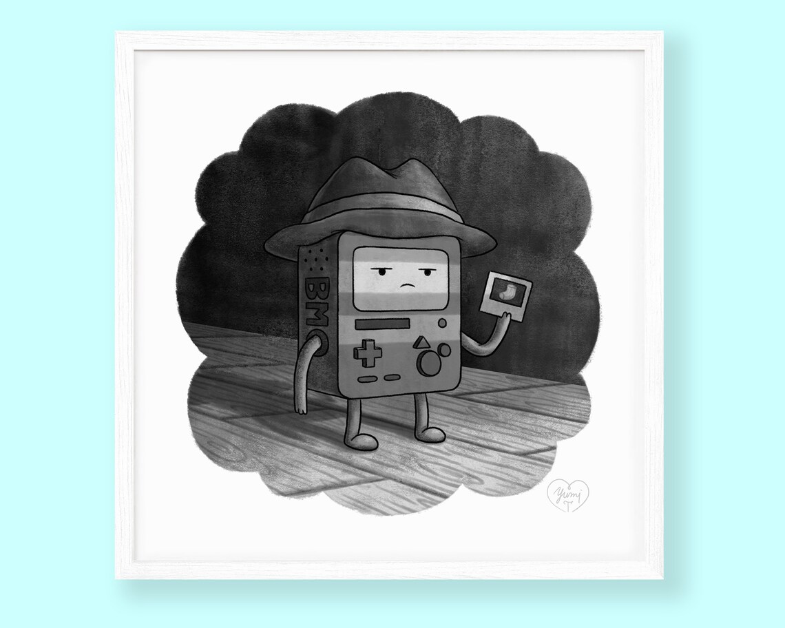 Detective BMO Art Print, Aesthetic Home Wall Decor, Cartoon Fanart ...