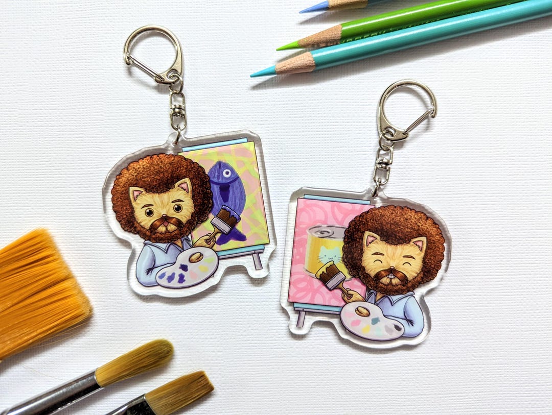 Cat Ross With Fish Tuna Can Painting Double-sided 2.5" Acrylic Charm ...