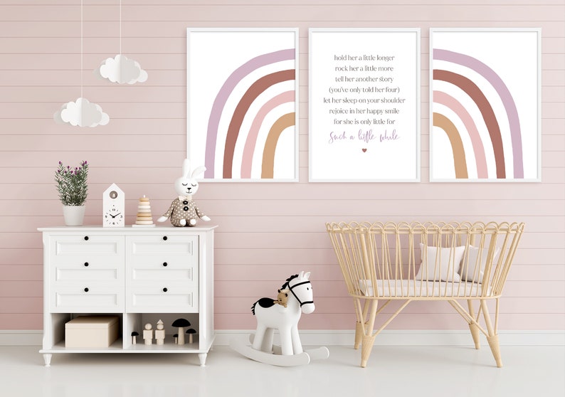 Hold Her a Little Longer Baby Girl Nursery Quote Art Set of 3 Boho ...