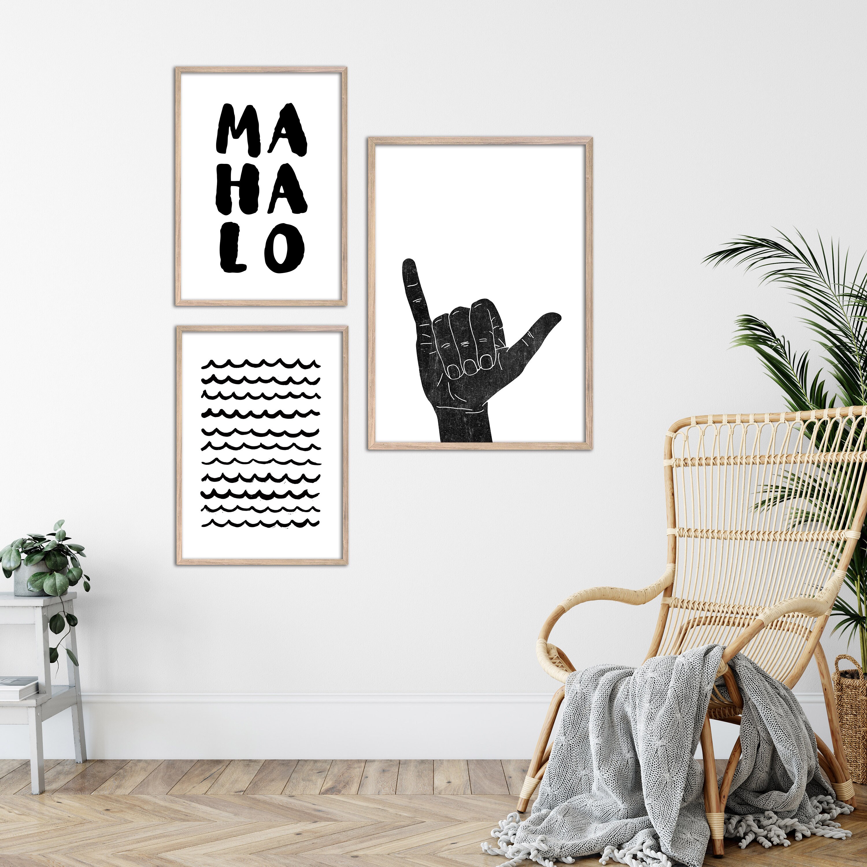 Hawaii Art Featuring Mahalo Shaka Hand and Waves Set of 3 | Etsy