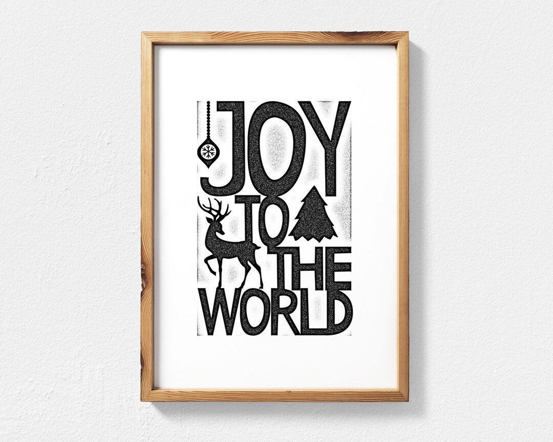 Joy to the World Christmas Printable Wall Art, Linocut Print Vintage ...