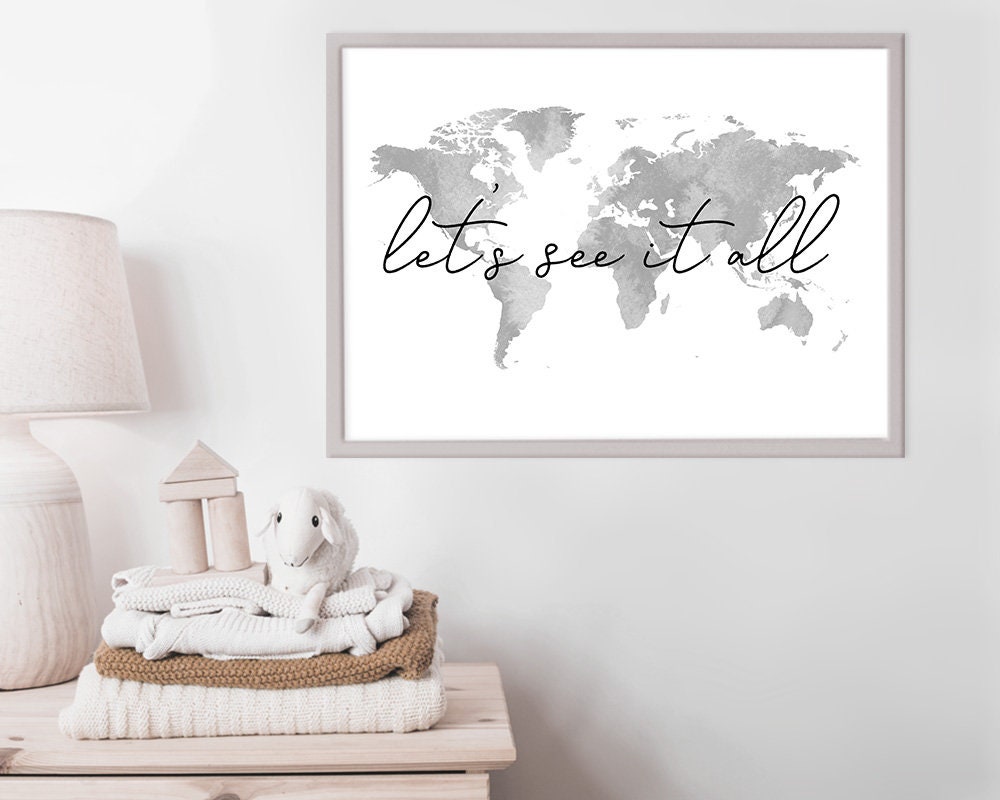 Let's See It All World Map Wall Art Digital Download, Travel Lover Gift ...