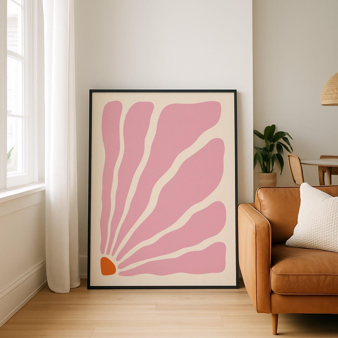 Pink Abstract Flower Wall Art Printable, Mid Century Modern Digital Art ...