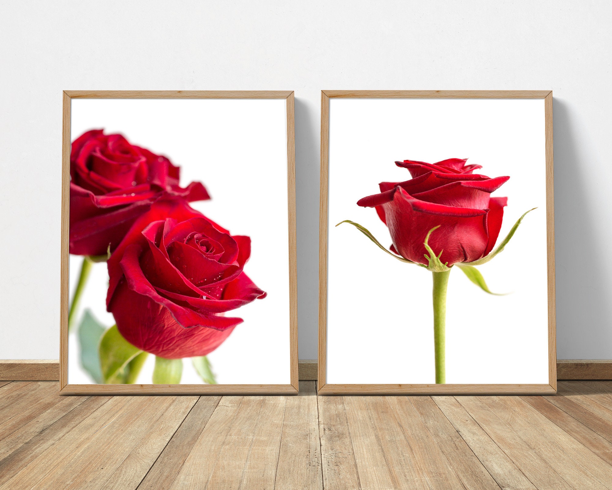 Red Rose Wall Art Printable Set of 2 Photographs, 2 Piece Wall Art ...