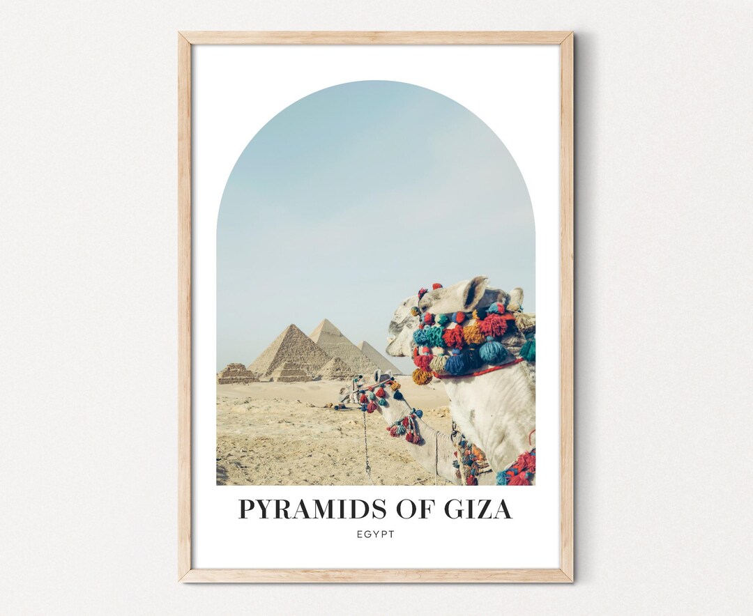 Pyramids of Giza Wall Art– Egypt Travel Poster, Desert Landscape ...