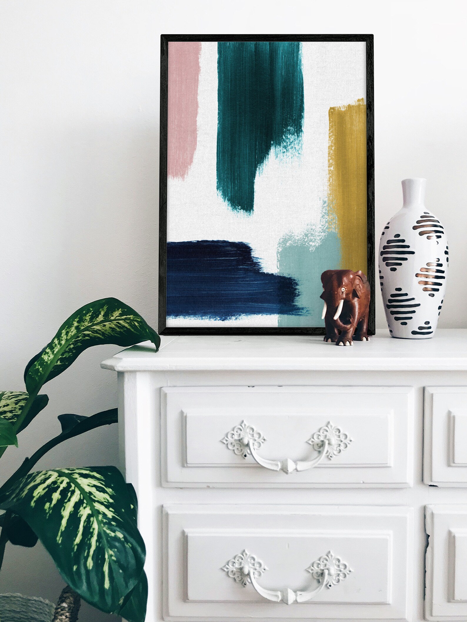 Printable Abstract Wall Art Set of 3 in Teal Mustard Navy - Etsy