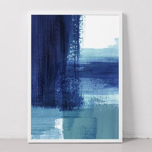 Abstract Painting Featuring Teal and Navy Blue Brush Strokes, Printable ...