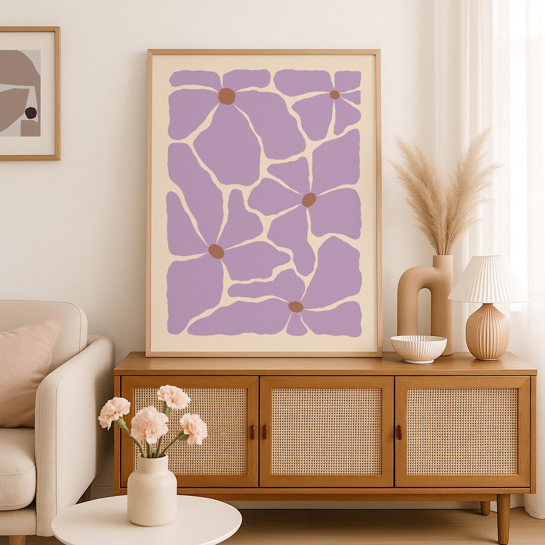 Purple Flower Poster, Mid Century Modern Floral Wall Art, Retro Lilac ...