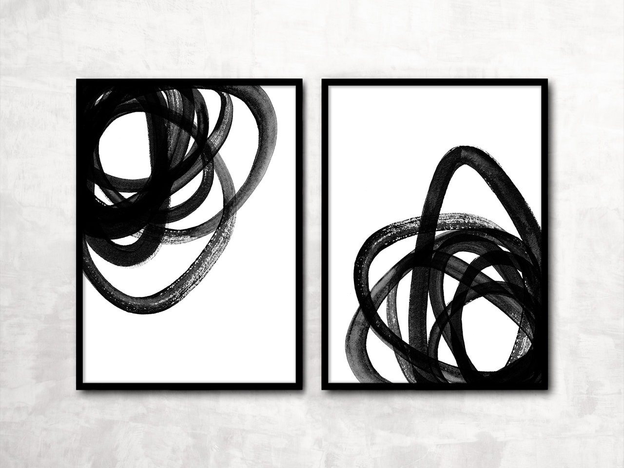 Black and White Abstract Art 2 Piece Wall Art Scribble Art | Etsy