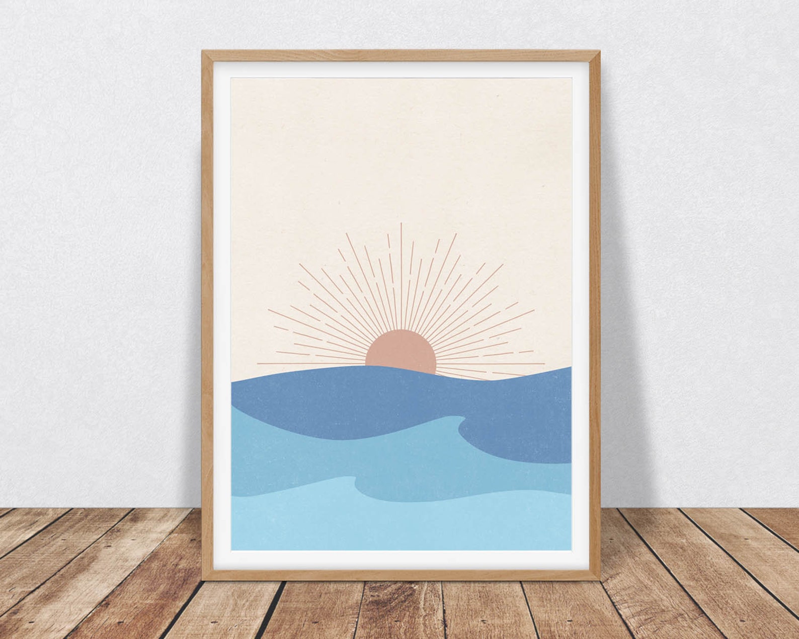 Set of 2 Sunburst Art Sun and Moon Ocean Wall Art Abstract | Etsy