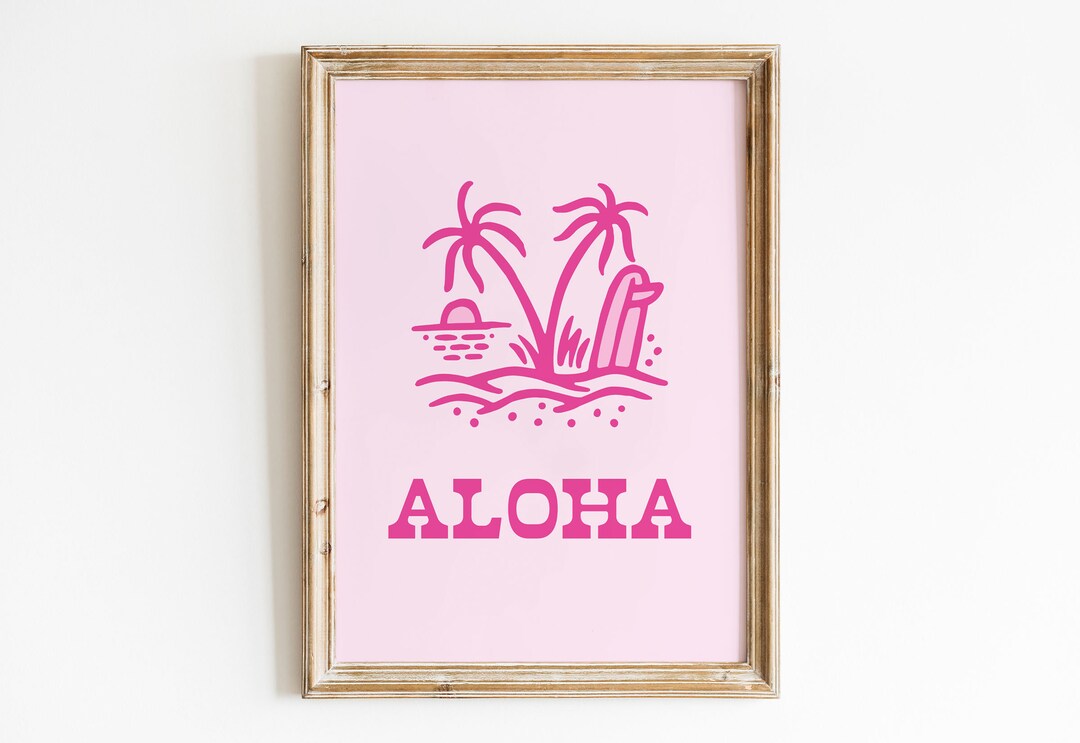 Pink Aloha Wall Art Preppy Pink Wall Art Surf Decor Pink Hawaii Wall ...