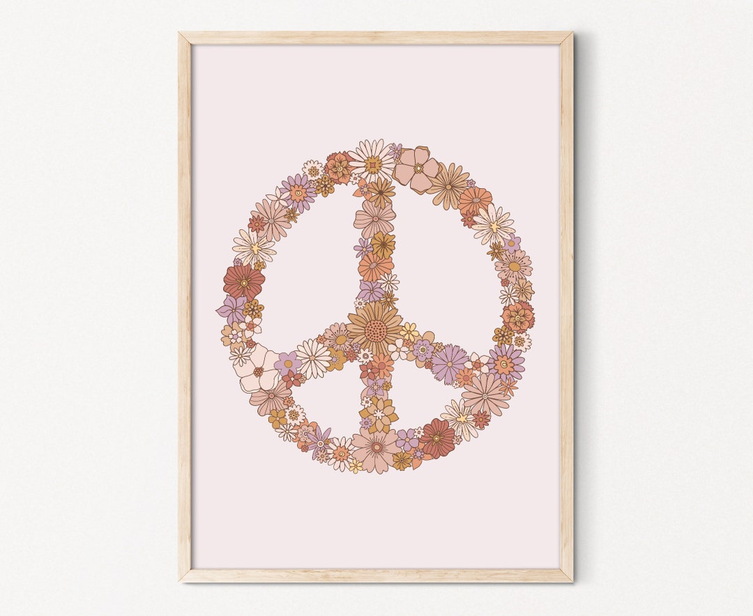 Floral Peace Sign Print Nursery Printable Wall Art Peace Symbol Art for ...