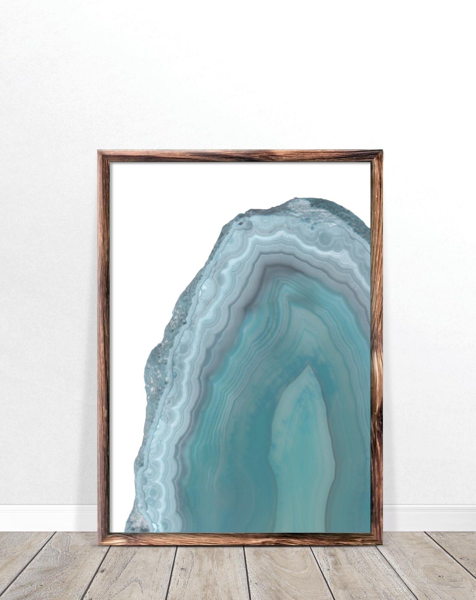 Geode Wall Art Teal and Grey Crystal Abstract Agate Wall Art | Etsy