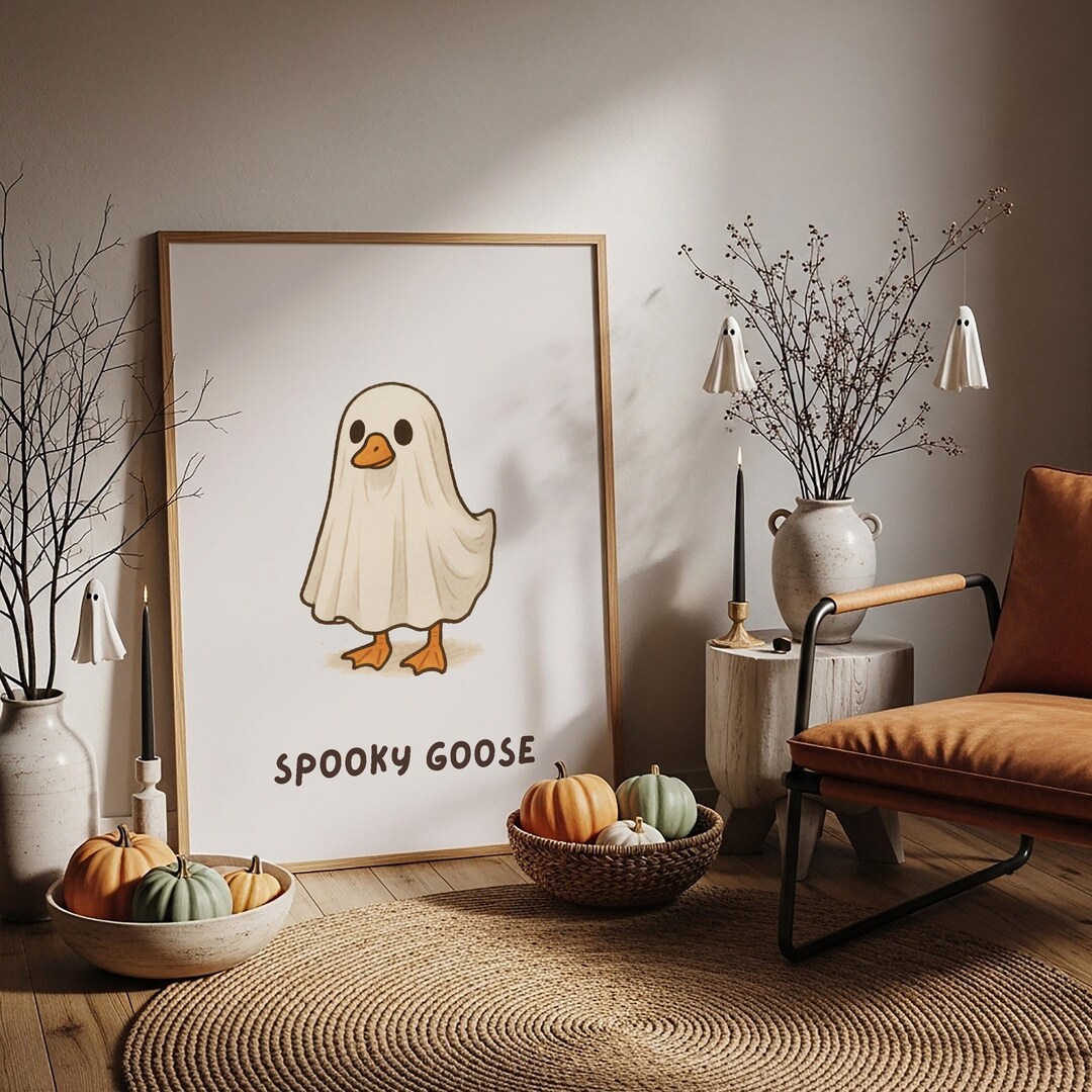 Spooky Goose Halloween Printable Art, Silly Goose Ghost Poster, Funny ...