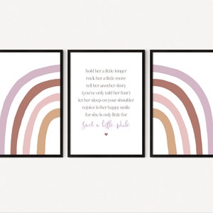 Hold Her a Little Longer Baby Girl Nursery Quote Art Set of 3 Boho ...