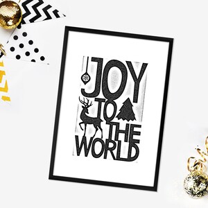 Joy to the World Christmas Printable Wall Art, Linocut Print Vintage ...
