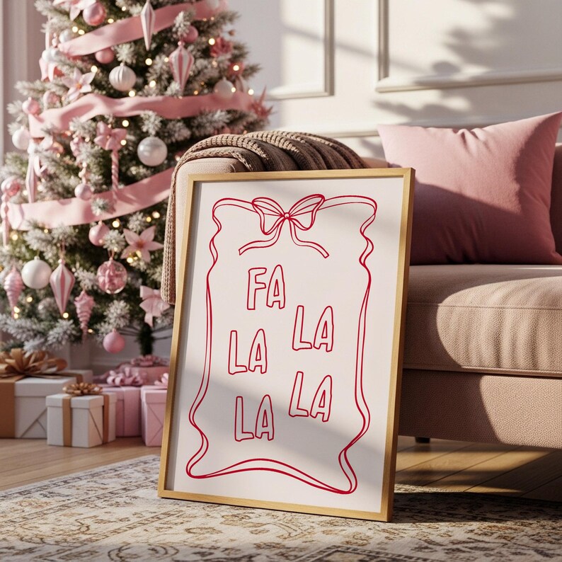 Pink Christmas Wall Art Set of 12 Prints, Modern Holiday Gallery Wall ...