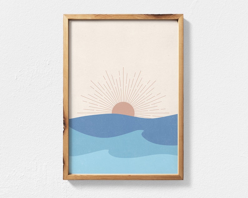 Set of 2 Sunburst Art Sun and Moon Ocean Wall Art Abstract - Etsy