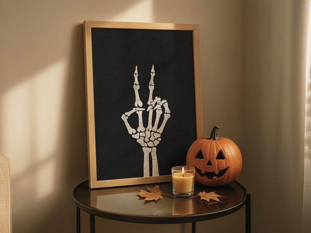 Skeleton Peace Sign Halloween Wall Art Printable, Spooky Bones Poster ...