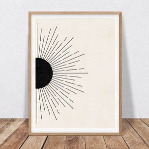 Boho Sunburst Printable Wall Art, Abstract Sun Mid Century Modern Art ...