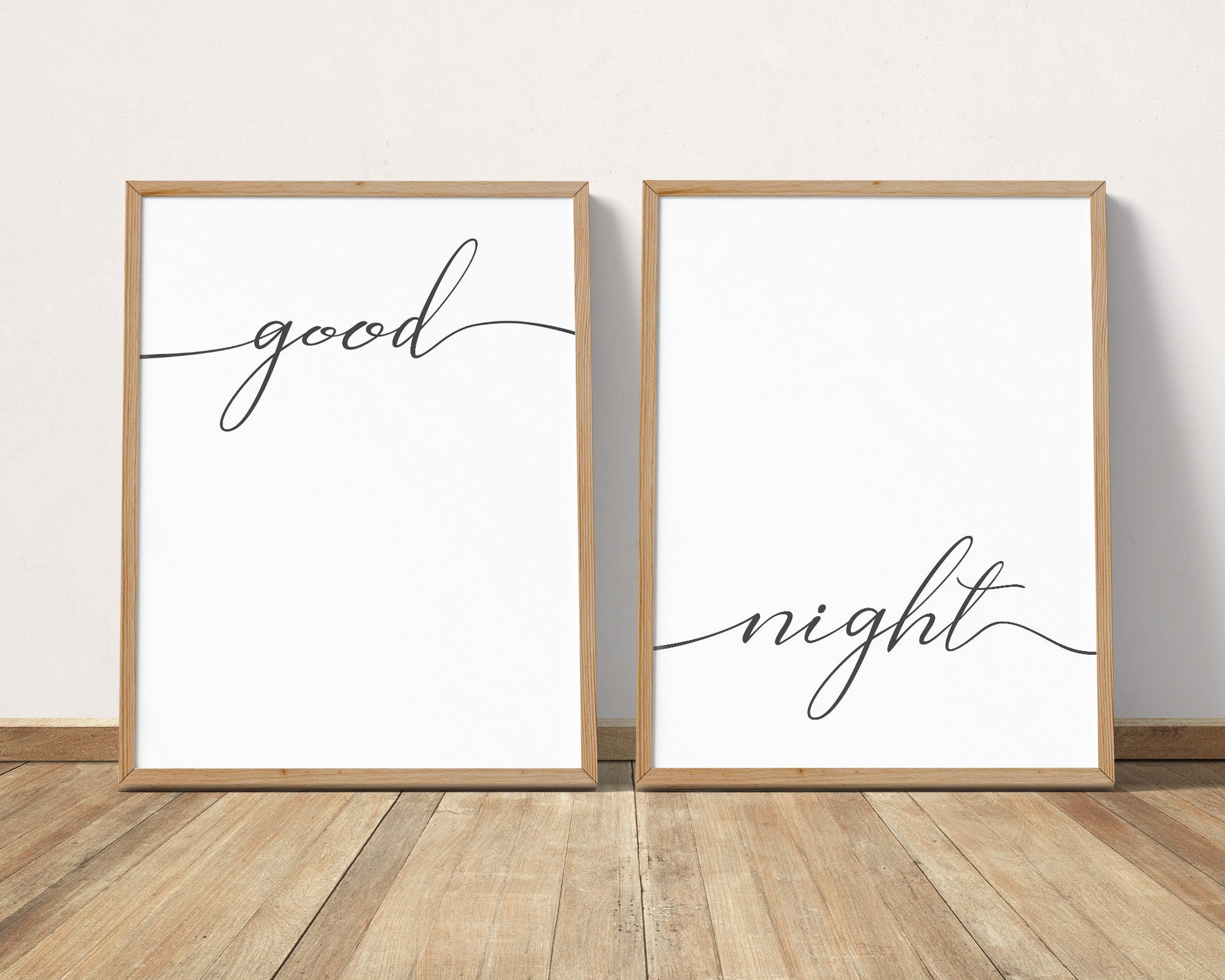 Good Night Printable Word Art Set of 2 Prints Minimalist Black - Etsy