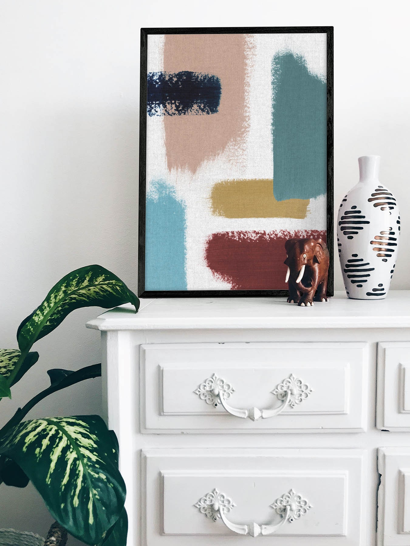 Abstract Art in Teal Mustard Navy Blue Maroon and Blush - Etsy