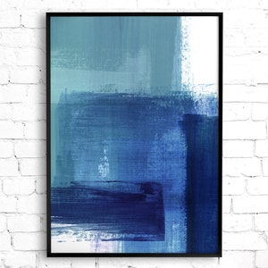 Abstract Painting Featuring Teal and Navy Blue Brush Strokes, Printable ...
