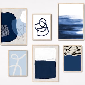 Blue Abstract Art Gallery Wall Printable Set of 6 Wall Art Bundle, Navy ...