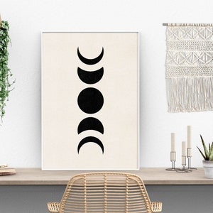Boho Moon Phases Printable Wall Art, Mid Century Modern Moon Phase ...