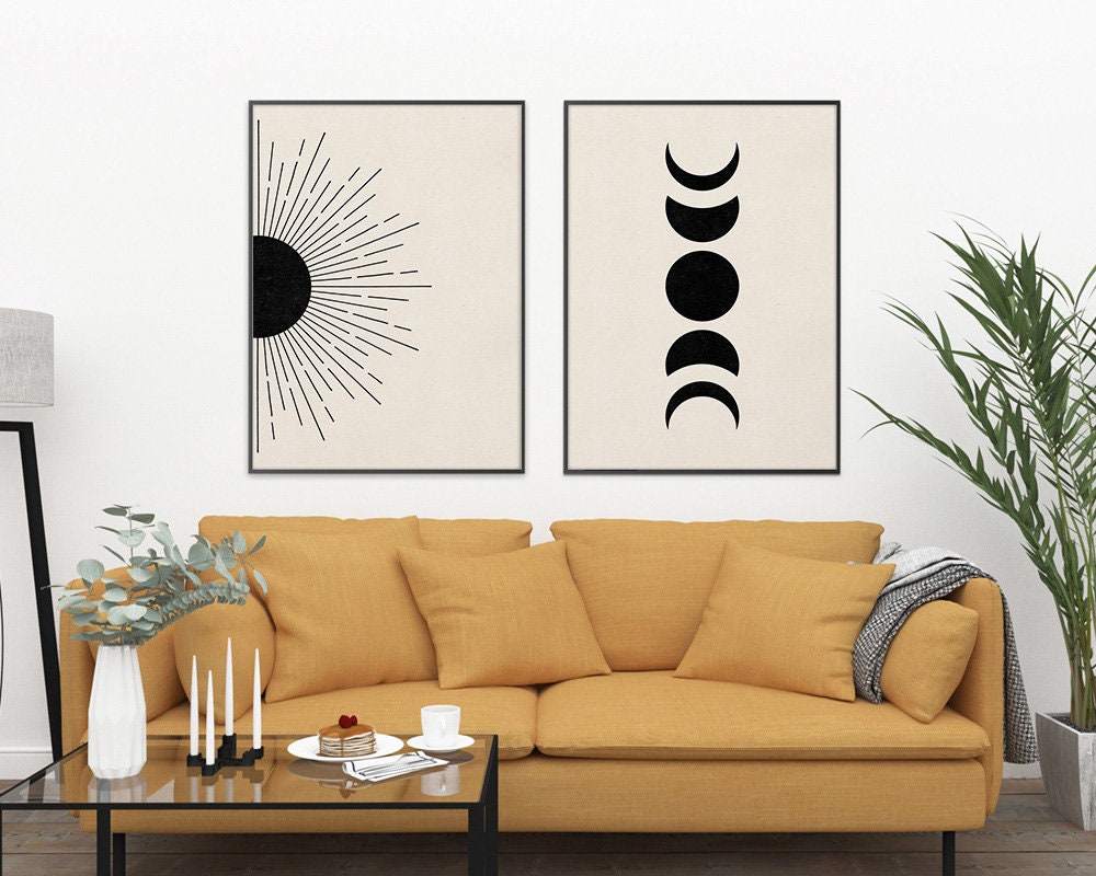 Abstract Sun and Moon Phases Boho Wall Art Set Midcentury - Etsy