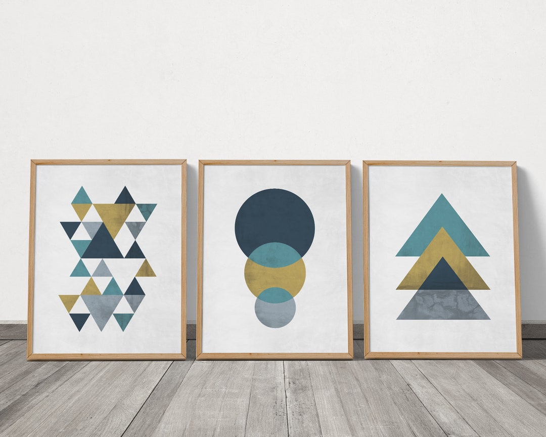Abstract Art 3 Piece Wall Art, Triangle Geometric Wall Art Set of 3 ...