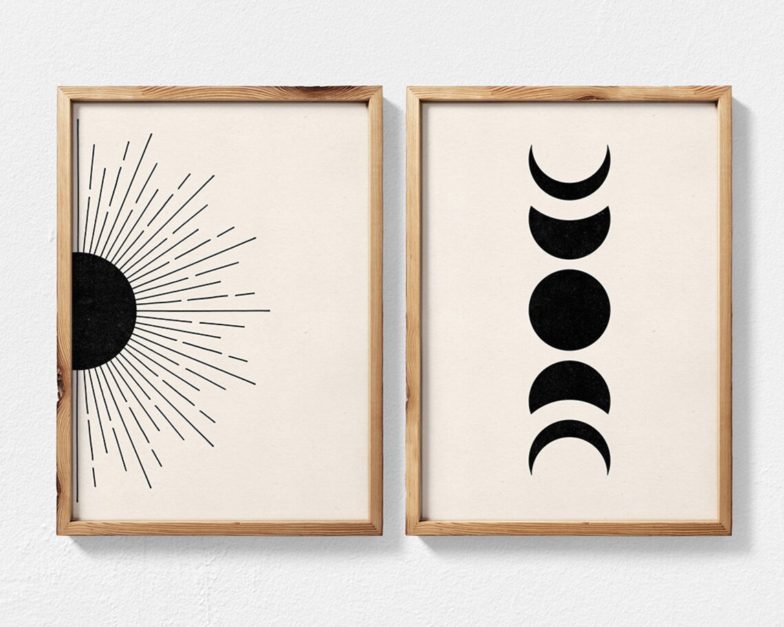 Abstract Sun and Moon Phases Boho Wall Art Set Midcentury - Etsy Australia