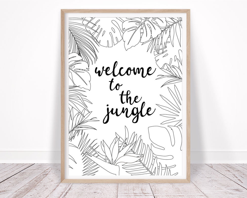 Welcome to the Jungle Printable Art Black and White Monstera | Etsy