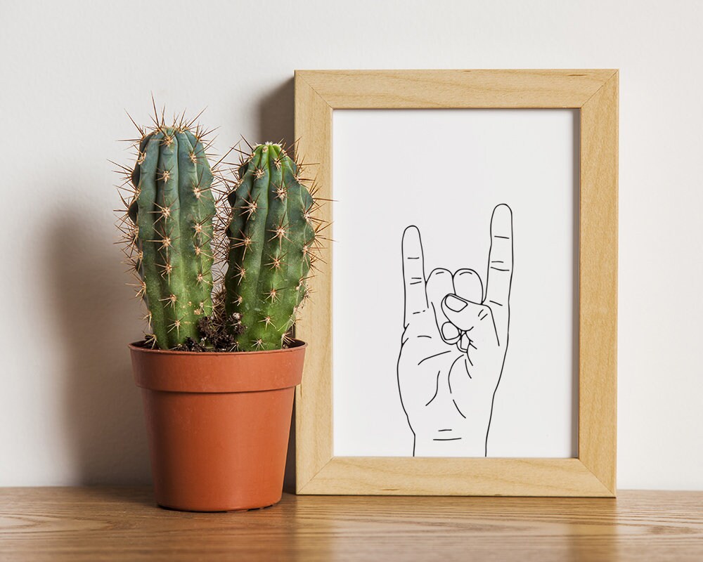 Rock on Hand Gesture Printable Wall Art, Devil Horns Hand Sign ...