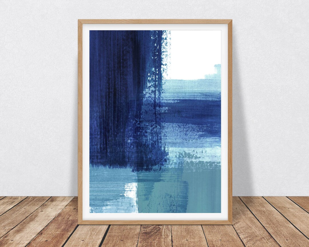 Abstract Painting Featuring Teal and Navy Blue Brush Strokes, Printable ...