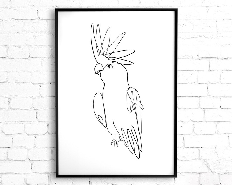 Cockatoo Print, Bird Lover Gift, Continuous Line Drawing Bird Print ...