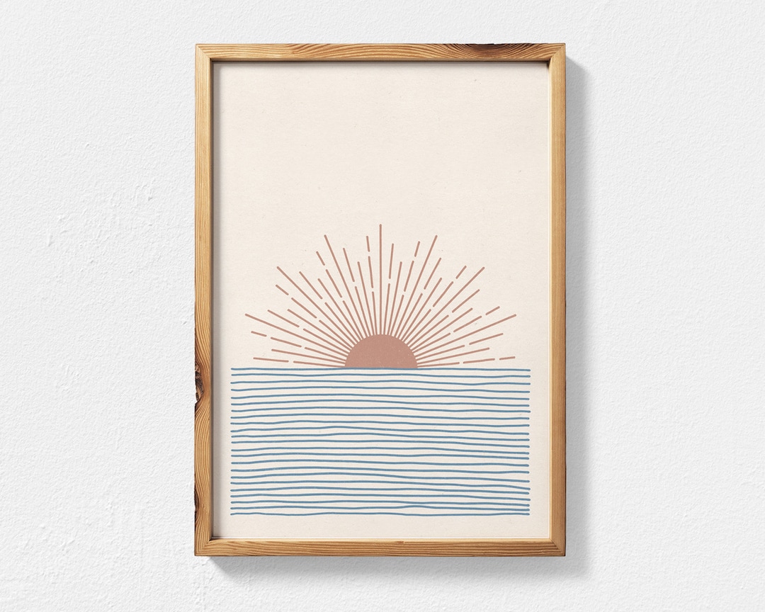 Boho Sunburst Printable Wall Art, Mid Century Modern Art, Red and Blue ...