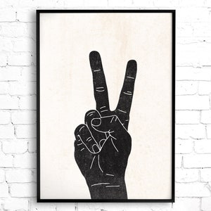 Peace Sign Printable Wall Art, Peace Fingers Hand Gesture Print ...