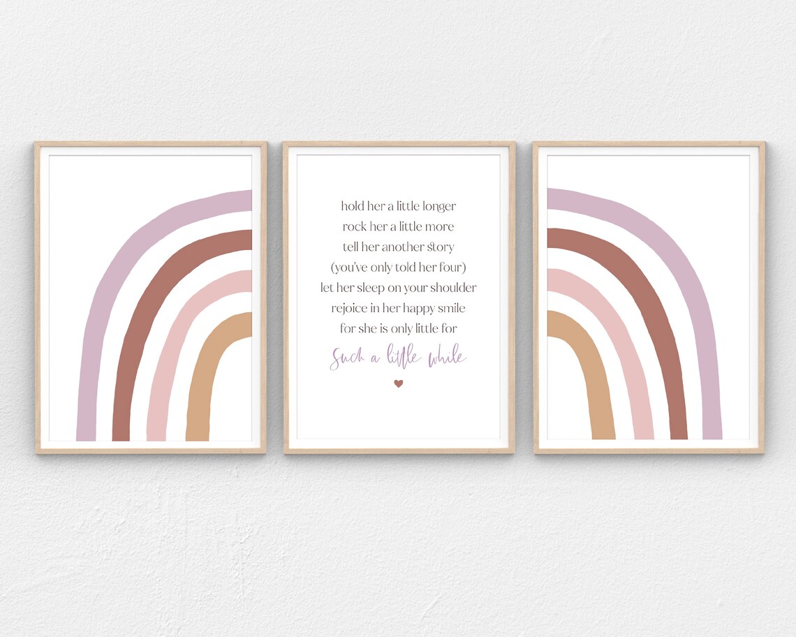 Hold Her a Little Longer Baby Girl Nursery Quote Art Set of 3 Boho ...