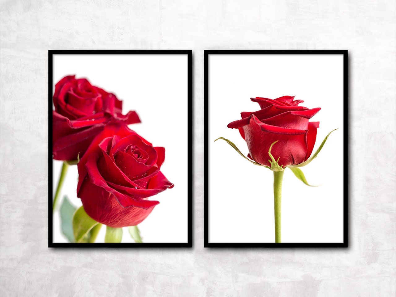 Red Rose Wall Art Printable Set of 2 Photographs, 2 Piece Wall Art ...