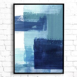 Abstract Painting Featuring Teal and Navy Blue Brush Strokes, Printable ...