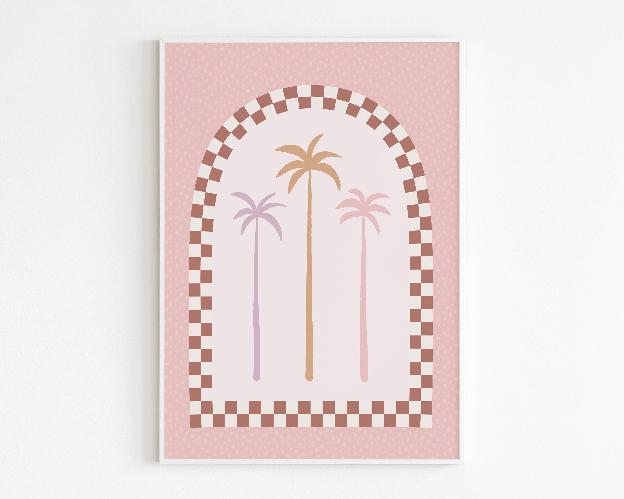 Checkered Arch Palm Tree Wall Art for Coastal Decor Pink Surf - Etsy