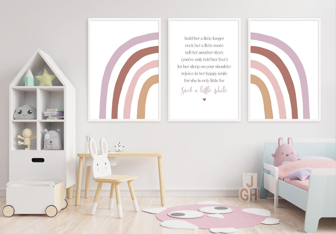 Hold Her a Little Longer Baby Girl Nursery Quote Art Set of 3 Boho ...