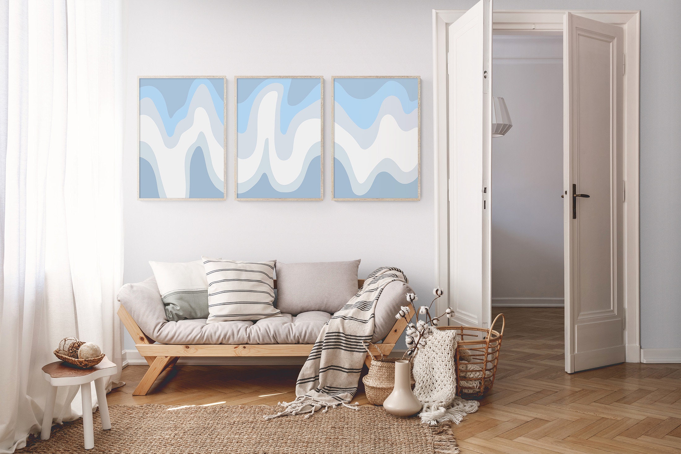 Light Blue Aesthetic Abstract Art 3 Piece Wall Art - Etsy