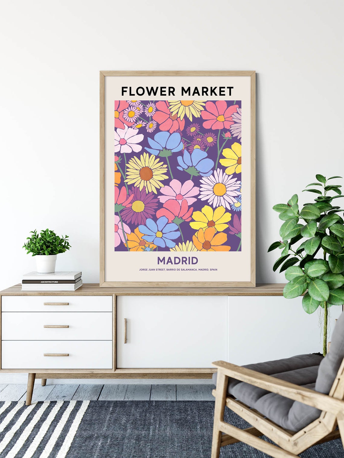 Madrid Flower Market Print, Vintage Flower Market Madrid Poster, Daisy ...
