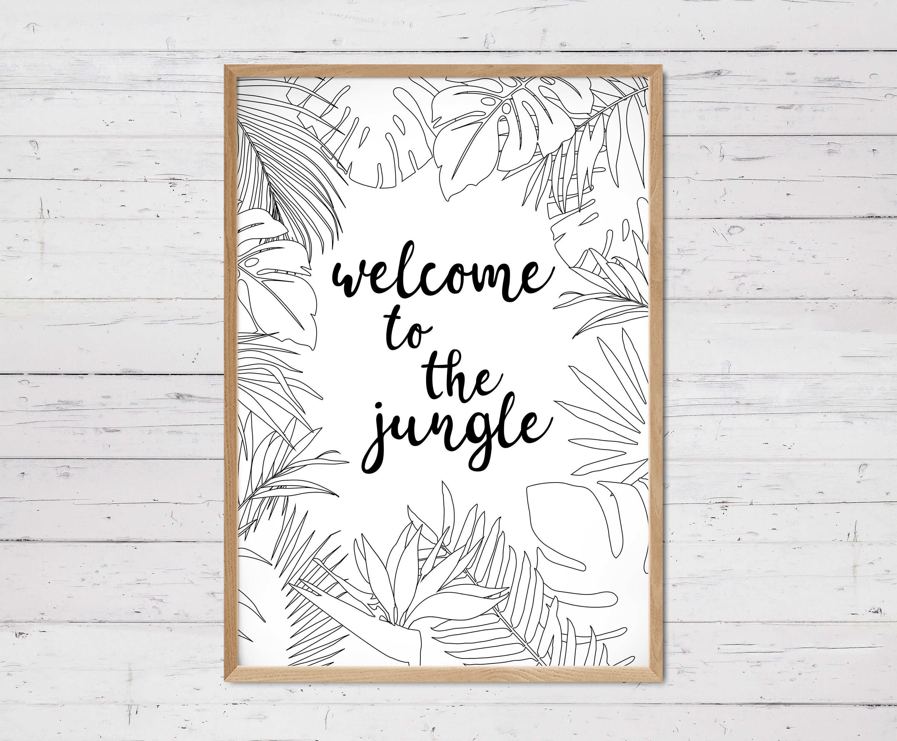 Welcome to the Jungle Printable Art Black and White Monstera | Etsy